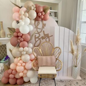 147Pcs Boho Dusty Rose Pink Balloon Arch Garland Kit Neutral Nude Mauve Pastel Pink White Sand Ivory White Balloons for Girls Baby Shower Bridal Shower Birthday Wedding Party Decorations