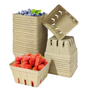 30 pack natural pulp fiber berry basket,small molded produce vented basket kitchen supplies for strawberry blueberry raspberry, fruit tray for fruit vegetable farmer market grocery (small)