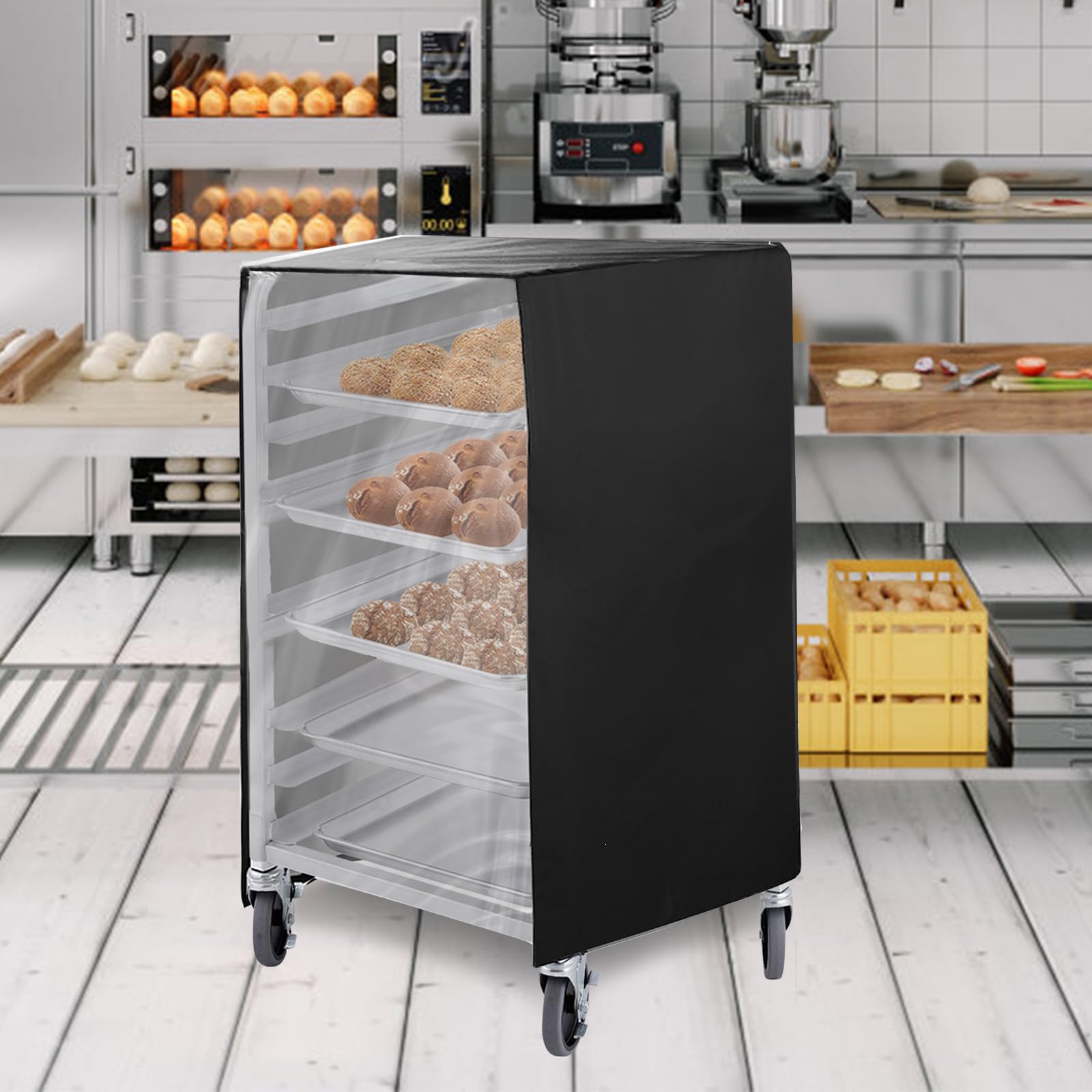 Bread Rack Cover with Zipper, 10tier Sheet Pan Rack/Bun Pan Rack Cover with Vents ，23"X28"X32" Bakery Single Rack Covers Waterproof and Dustproof，Black