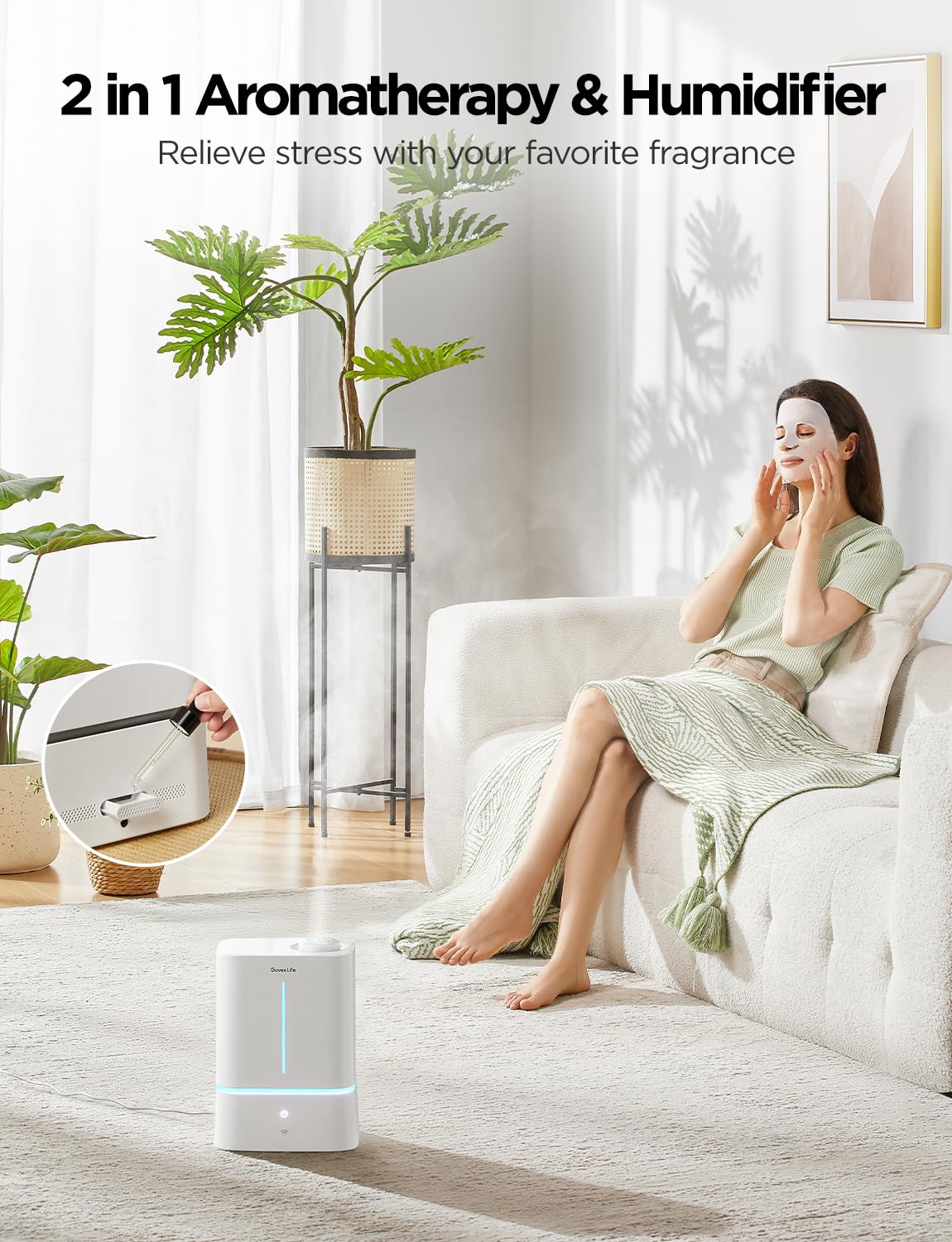 GoveeLife Smart Humidifier for Bedroom Large Room, 4.5L Cool Mist Top-Fill Humidifiers with Scent Diffuser & Night Light, Voice & App Control, Dual 360° Rotation Nozzles, Handle Design, Auto Shut Off