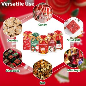 Shintop Christmas Treat Bags Drawstring, 50PCS Plastic Holiday Goodie Bags 5.8x9inch Reusable Gift Pouches for Party Favors Sweets Cookies