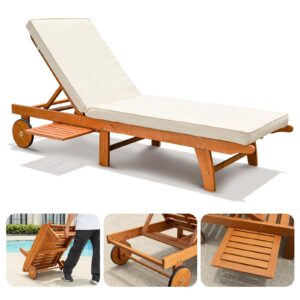 IDZO Upgraded Cushion Outdoor, 500lbs Capacity Patio Pool Loungers, Stackable and Foldable Design, Reclining Backrest, Federica Wood Chaise Lounge_Brown