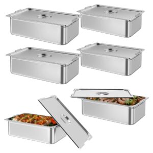 full size steam table pans with handle & lid, 6-pack 6 inch deep restaurant steam table pans commercial, anti-jamming hotel pan stainless steel