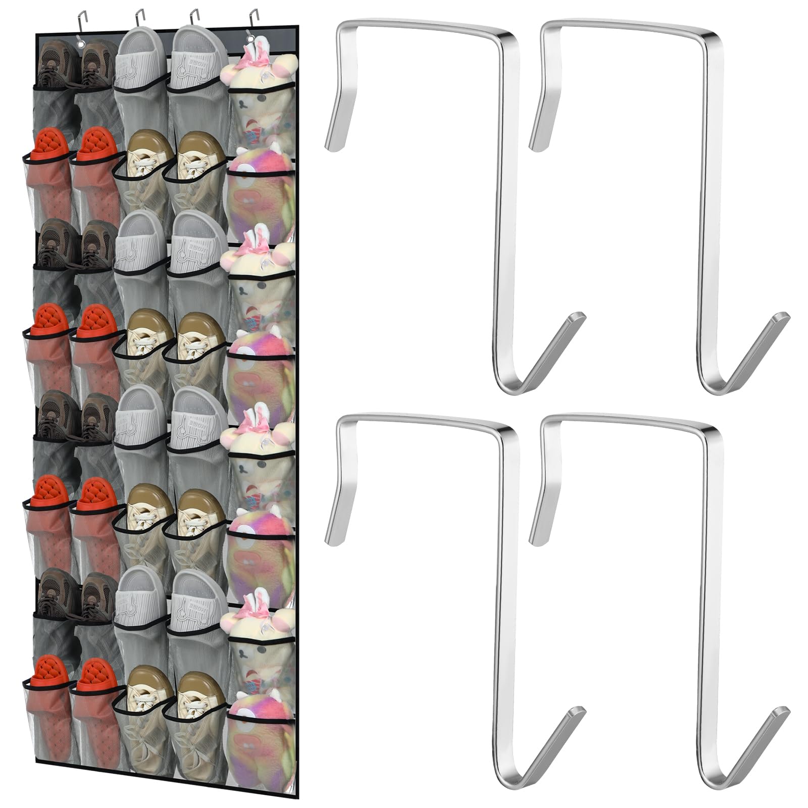 Windyun 40 Large Over the Door Shoe Organizer Shoe Rack for Door Gray Mesh Pockets Hanging Shoe Organizer for Closet Shoe Holder Rack Behind Door Hanger Hanging Shoe Rack Nonslip Holder for Shoes