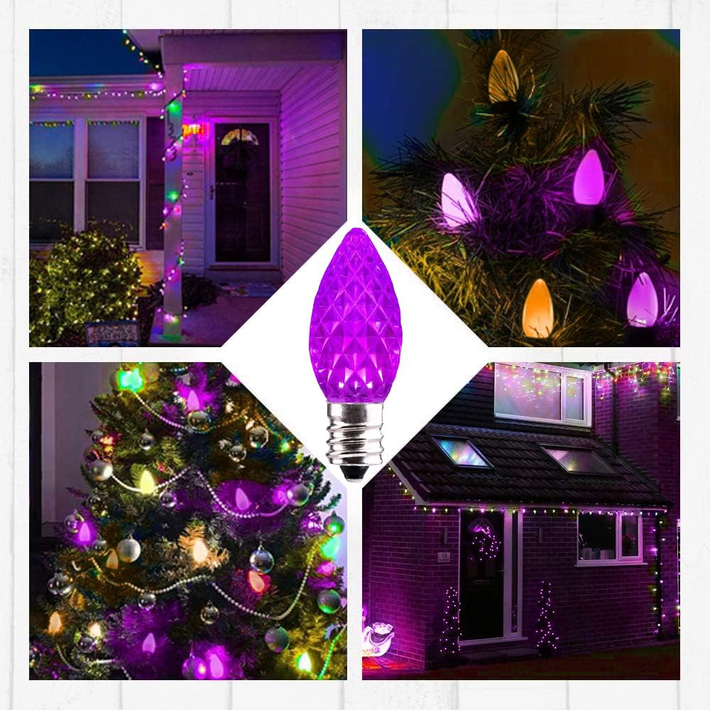 25 Pack Replacement c7 LED Halloween Light Bulbs Shatterproof C7 Led Light Bulbs 1W Mini Bulb Candelabra E12 Base Decor Purple Light Bulbs, String Lights, Window Candle Indoor Outdoor