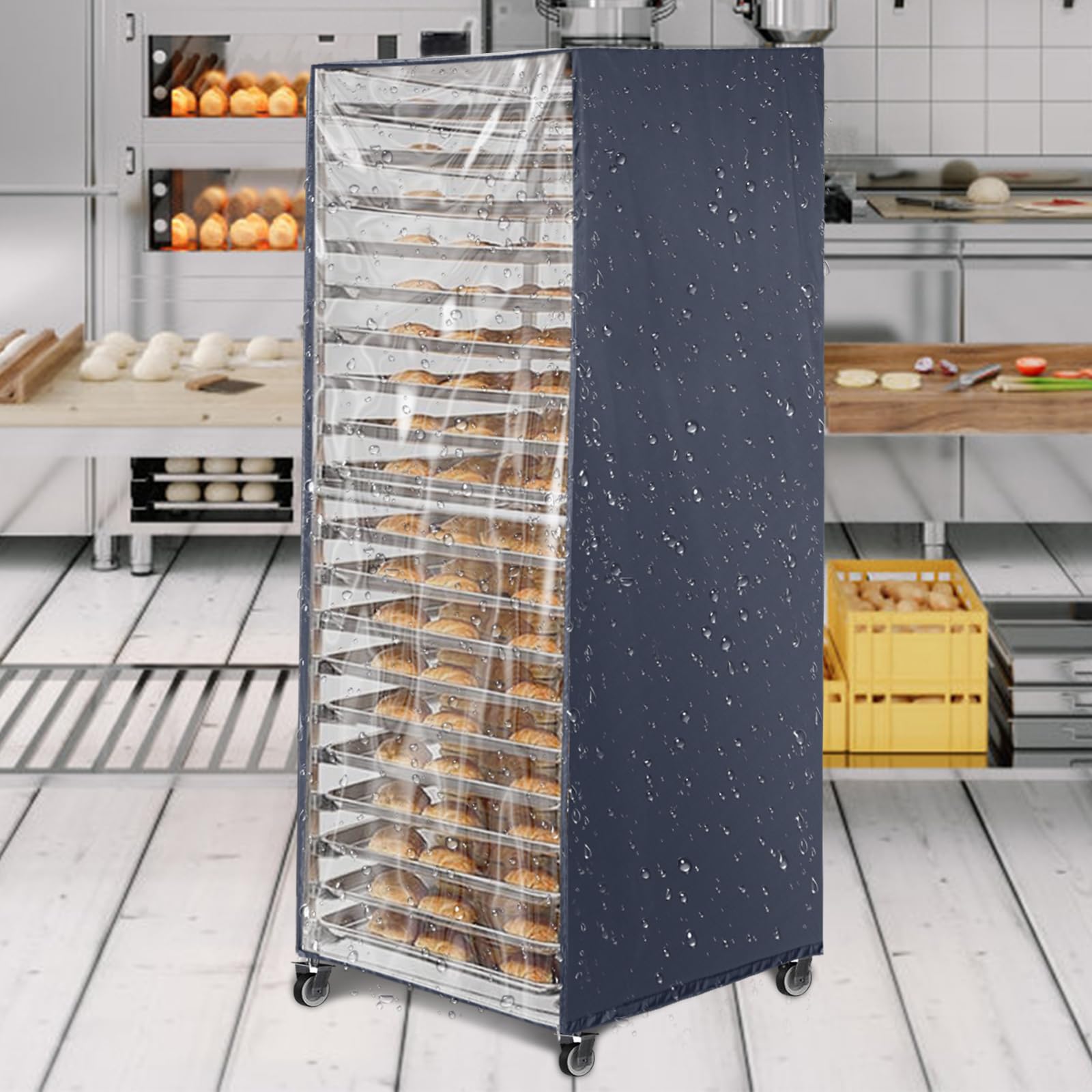 Simingxi Sheet Pan Rack/Bun Pan Rack Cover with Zipper,Fit 20 tier Bread Rack Cover with Vents, 23"X28"X64" Bakers Rack Cover with Transparent Window, Bread Rack Cover for Waterproof and Dustproof