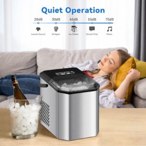 Ice Maker,Countertop Ice maker 26LBs/24H, 9 Ice Cubes Ready in 6 Mins,Ice Makers Countertop Self-Cleaning,Bullet-shaped Nugget Ice Produced with Basket and Ice Scoop, Smart Ice Full Alert Feature.