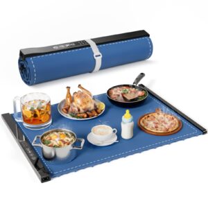 warming mat for food - electric food warming mat, full surface heating, 3 temp settings, food warming mats for countertop, child lock, timed shutdown, heating mat for food (blue)