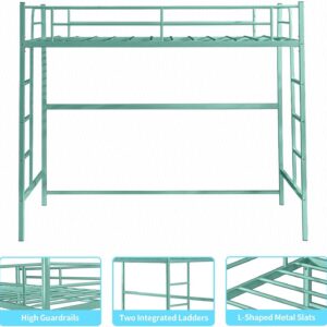 Pipleo Loft Bed Twin Size, Multifunctional Twin Size Loft Bed Frame with Safety Guardrail and Ladder, Space-Saving, Loft Beds for Juniors and Teens, No Box Spring Needed