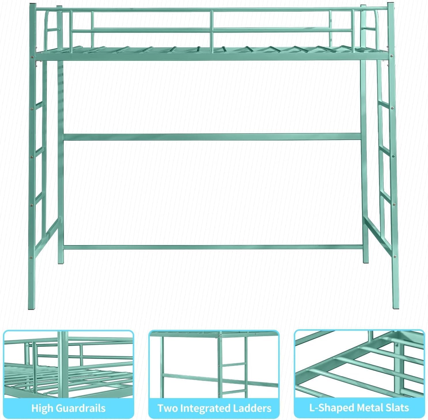 Pipleo Loft Bed Twin Size, Multifunctional Twin Size Loft Bed Frame with Safety Guardrail and Ladder, Space-Saving, Loft Beds for Juniors and Teens, No Box Spring Needed