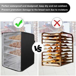 Bread Rack Cover with Zipper, 10tier Sheet Pan Rack/Bun Pan Rack Cover with Vents ，23"X28"X32" Bakery Single Rack Covers Waterproof and Dustproof，Black