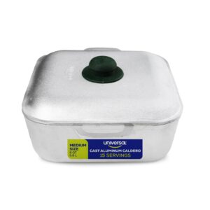 universal unique square caldero (6 quart - 15 cups), stainless aluminum pot, oven safe, even heat distribution and fast cooking dutch oven pot with lid, ideal for rice, french fries, and more