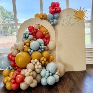 Here Comes the Son Balloon Arch Garland Kit 147Pcs Boho Retro Dusty Blue Burnt Orange Mustard Yellow Balloons for Baby Boy Shower First Trip Around the Sun Sunshine Theme Birthday Party Decorations