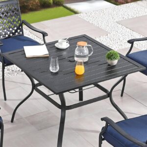 PatioFestival Patio Dining Set 5Pcs Heavy Duty Metal Outdoor Furniture Sets Square Table with 4 Stackable Chairs Blue Cushion