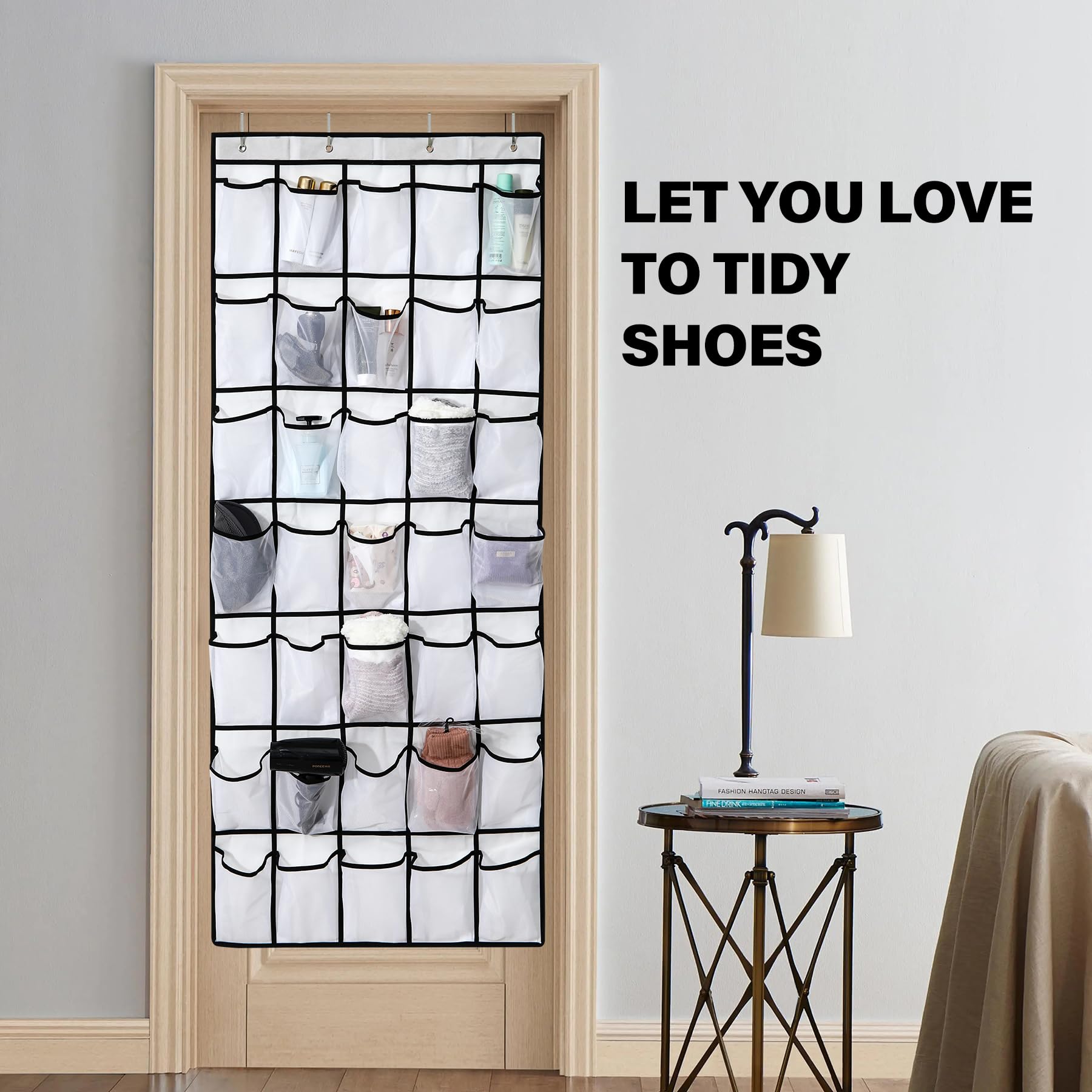 35Large Pockets Over The Door Shoe Organizer, Mesh Pockets Shoe Holder Rack, Capacity Shoe Hanging Storage With 4 Metal Hook35Large Pockets Over The Door Shoe Organizer, Mesh Pockets Shoe Holder Rack,