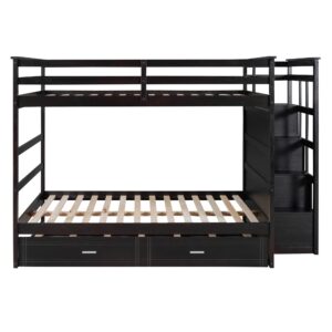 Harper & Bright Designs Full Over Full Bunk Bed with Storage, Wooden Bunk Bed with Trundle and Staircase - Espresso