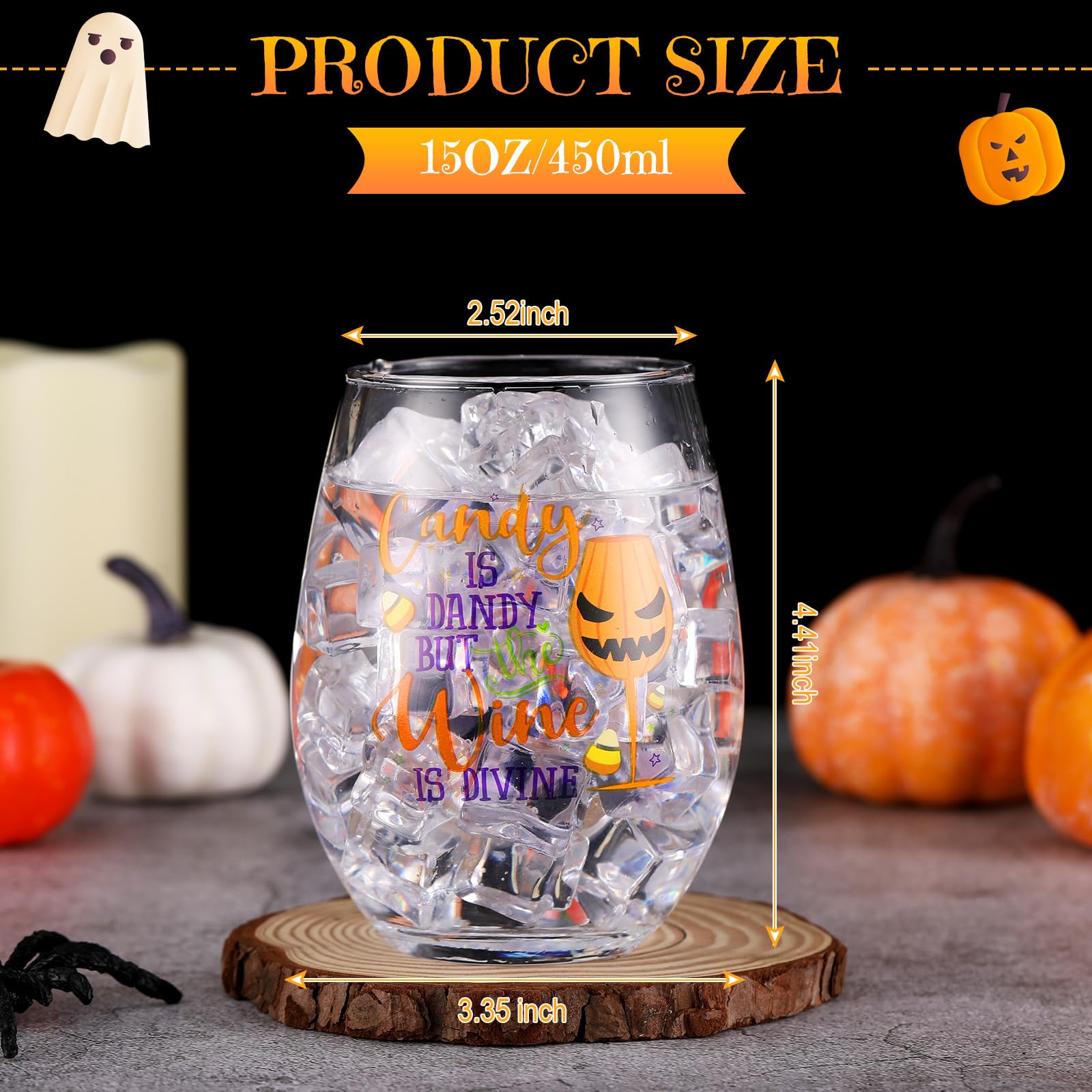 Maxcheck 12 Pcs Halloween Stemless Wine Glasses 15oz Witches Wine Glasses Hallo Queen Drinking Glasses Ice Coffee Beer Beverages Clear Tumbler Cup Halloween Gifts for Women Men Party Event Decorations