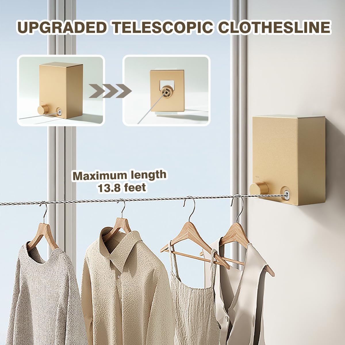 Retractable Clothesline, Retractable Clothesline Indoor, Stainless Steel Travel Clothesline, Not Sagging, Suitable for Balconies, Courtyards, Laundry Rooms, RVs, Yachts, etc