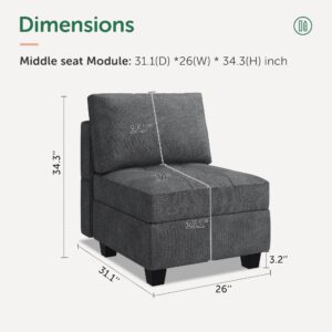 HONBAY Modular Sofa Middle Seat for Modular Sectional Couch Accent Armless Chair with Storage Dark Grey