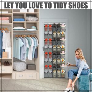 Windyun 40 Large Over the Door Shoe Organizer Shoe Rack for Door Gray Mesh Pockets Hanging Shoe Organizer for Closet Shoe Holder Rack Behind Door Hanger Hanging Shoe Rack Nonslip Holder for Shoes