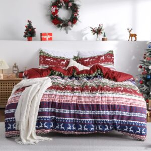 caromio christmas duvet cover queen size - boho christmas holiday reindeer printed duvet cover set, soft and breathable christmas decorations bedding set (queen, 90"x90")