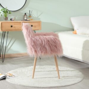 Homfii Cute Faux Fur Fuzzy White Small Makeup Vanity Chairs with Wood-Like Metal Legs Fluffy Furry Office Desk Chairs for Women Kids Teen Girls