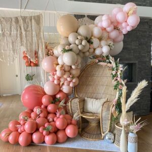 147Pcs Boho Dusty Rose Pink Balloon Arch Garland Kit Neutral Nude Mauve Pastel Pink White Sand Ivory White Balloons for Girls Baby Shower Bridal Shower Birthday Wedding Party Decorations