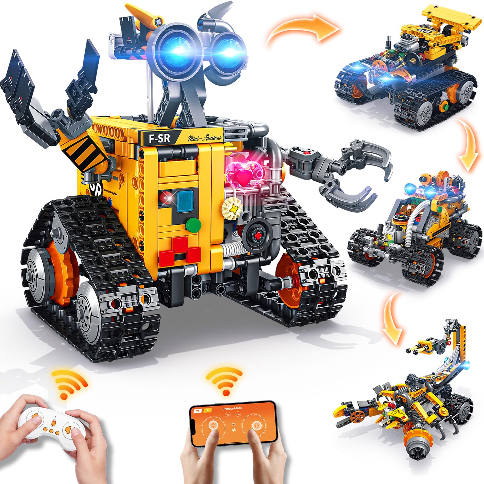 Demkia Robot Toys Building Set for Kids and Adults, Rechargeable 4-in-1 Remote & APP Controlled RC Wall Robotics Kit STEM Toys, Christmas Birthday Gifts for Boys Ages 6 7 8-12 (588 Pcs)