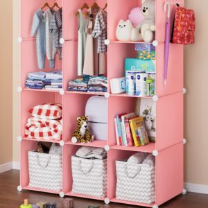 CUBEDIY Baby Closet Organizer for Nursery: Durable Baby Wardrobe for Closet - Customizable Baby Armoire - Baby Dresser Closet Shelves - Waterproof Shelf Clothes Organizer w/Wall Fixation (Pink)