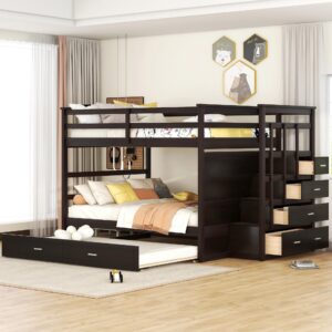 harper & bright designs full over full bunk bed with storage, wooden bunk bed with trundle and staircase - espresso