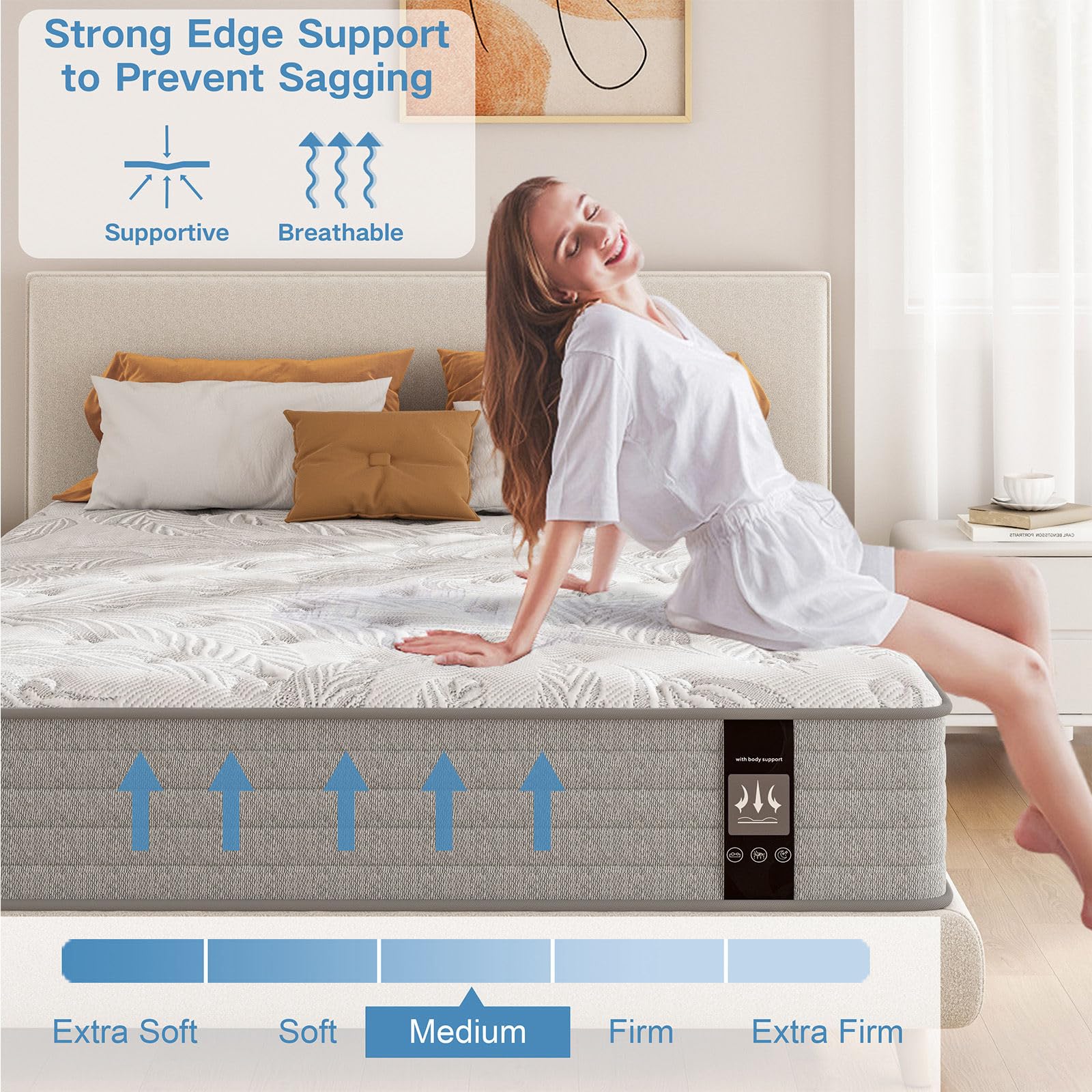 Yuewanshun Twin XL Mattress 12 Inch, Hybrid XL Twin Mattress in a Box, Individual Pocket Springs with Memory Foam, Medium Firm, Cooler Sleep with Pressure Relief and Edge Support, 38"*80"*12"