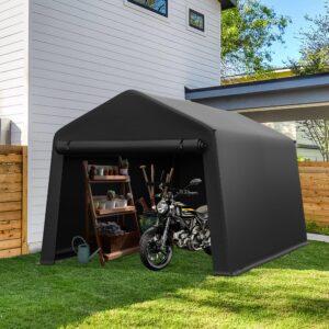 real relax portable storage shed 8x14ft, heavy duty outdoor carport canopy with rolled up zipper door for bikes, motorcycles, outdoor tools