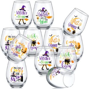 maxcheck 12 pcs halloween stemless wine glasses 15oz witches wine glasses hallo queen drinking glasses ice coffee beer beverages clear tumbler cup halloween gifts for women men party event decorations