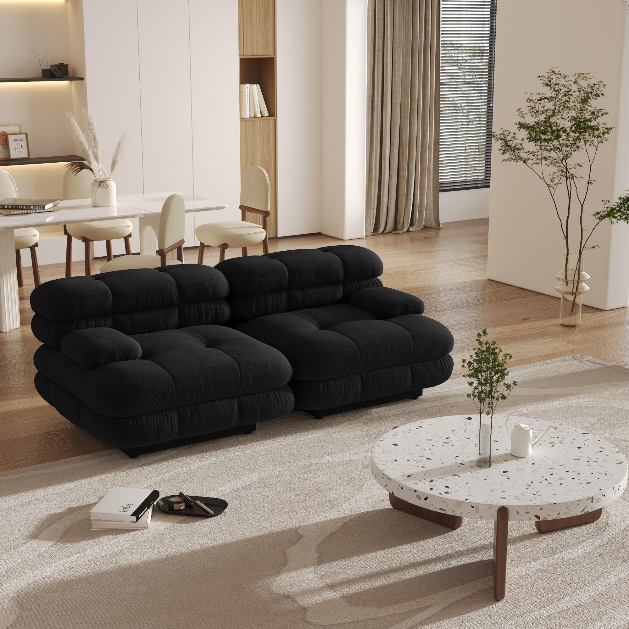 WJShome Modular Sectional Couch for Living Room, Inline Sofa Couch,73.23" Minimalist Sofa Couch,Lovesofa Deep Seat Couch Deep Seat (Black, 2 Seater)