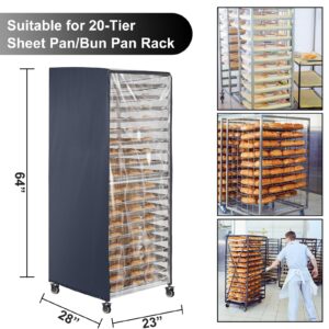 Simingxi Sheet Pan Rack/Bun Pan Rack Cover with Zipper,Fit 20 tier Bread Rack Cover with Vents, 23"X28"X64" Bakers Rack Cover with Transparent Window, Bread Rack Cover for Waterproof and Dustproof