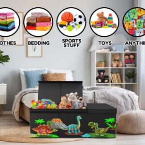 RUTIFUN Extra Large Toy Basket, Collapsible Toy Storage Organizer, Large Toy Chest Basket with Lid, Dinosaur Toy Storage Bin for Boys Girls, Toy Bins for Kids, Toy Box for Toddlers Living Room, Black