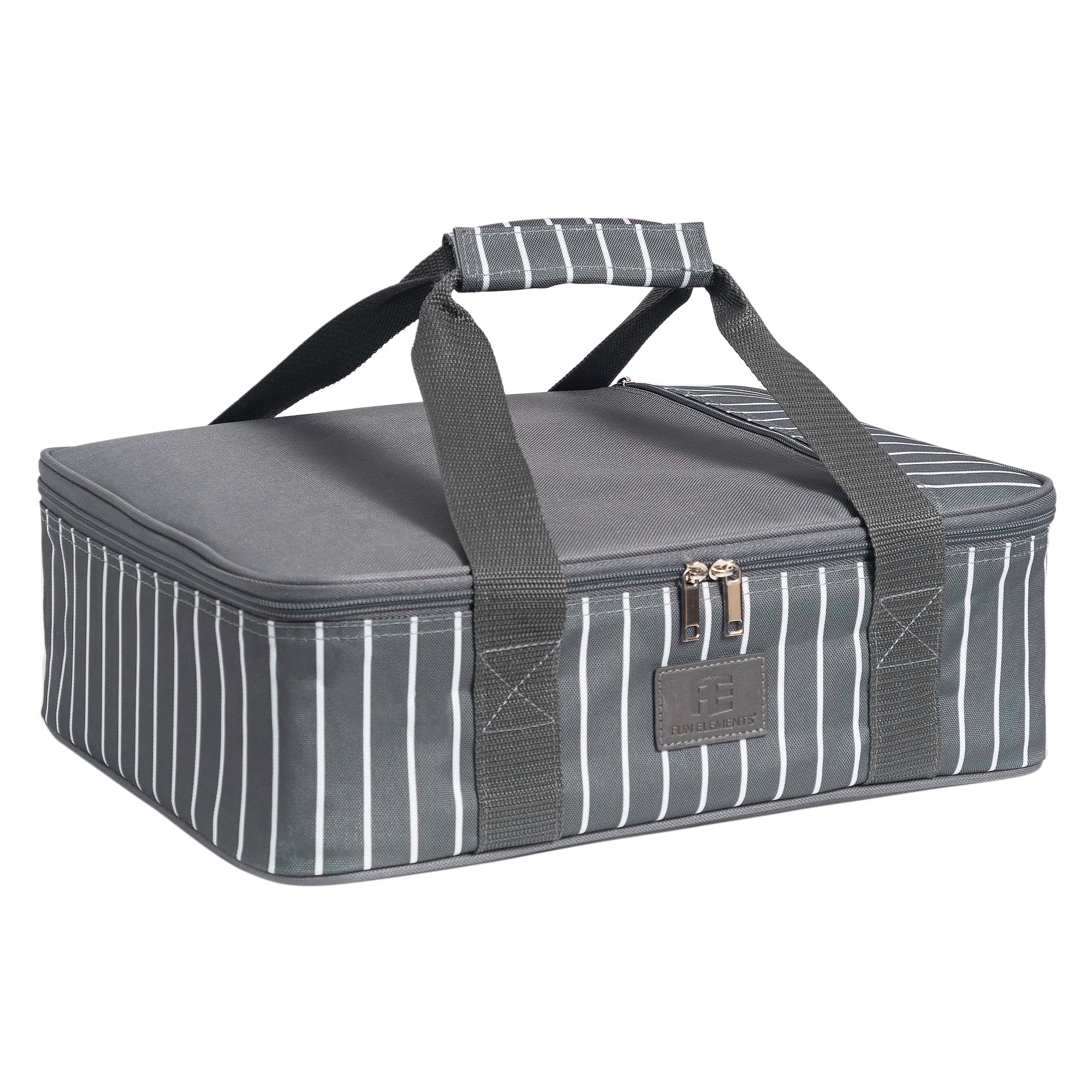 Fun Elements Casserole Carrier for Hot or Cold Food, Insulated Casserole Dish Carrier, Thermal Lasagna Lugger Tote for Potluck Parties/Picnic/Cookouts, Fits 9"×13" Baking Dish, Grey