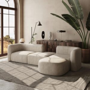 Acanva Luxury Modern Tight Curved Back Velvet Sofa, Minimalist Style Comfy Couch for Living Room Apartment, 4 Seater Modular Sectional, Cream