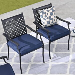 PatioFestival Patio Dining Set 5Pcs Heavy Duty Metal Outdoor Furniture Sets Square Table with 4 Stackable Chairs Blue Cushion