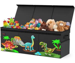 rutifun extra large toy basket, collapsible toy storage organizer, large toy chest basket with lid, dinosaur toy storage bin for boys girls, toy bins for kids, toy box for toddlers living room, black