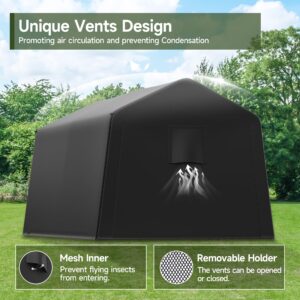 Real Relax Portable Storage Shed 8x14ft, Heavy Duty Outdoor Carport Canopy with Rolled up Zipper Door for Bikes, Motorcycles, Outdoor Tools