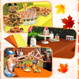 VitalCozy 6 Pcs Fall Foil Plastic Tablecloth Disposable Thanksgiving Table Covers Orange Yellow Brown Rectangle Metallic Tablecloths for Autumn Harvest Home Party Decoration Supplies, 54 x 108 Inch