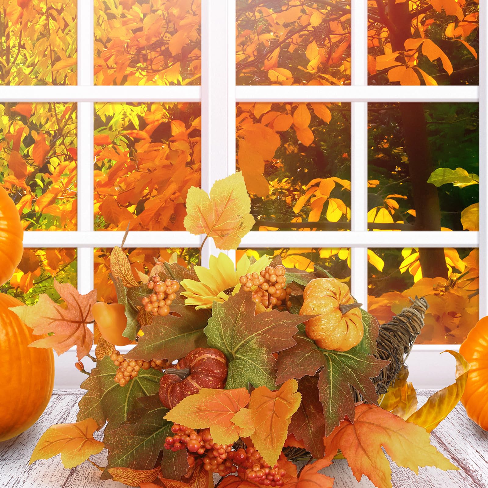 Knitgrip Thanksgiving Table Cornucopia Centerpiece Fall Table Centerpiece Pumpkin Maple Leaves Harvest Cornucopia Basket Decoration for Fall Autumn Thanksgiving Dining Table Centerpiece (Orange)