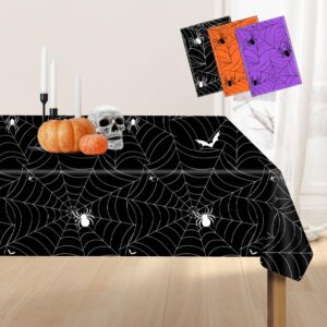 halloween tablecloth plastic disposable - table cloth cover party decorations for rectangle tables black spider web purple orange 54x108 inch(3 pack)