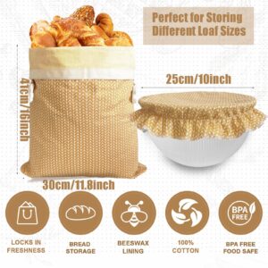 NEOHANA Reusable Beeswax Bread Bag - Cotton Beeswax Bread Bags With Cotton Bowl Cover Set for Homemade Bread,Freezer Storage Bag to Keep Fresh,Sourdough Bread Food Bag Baking Set