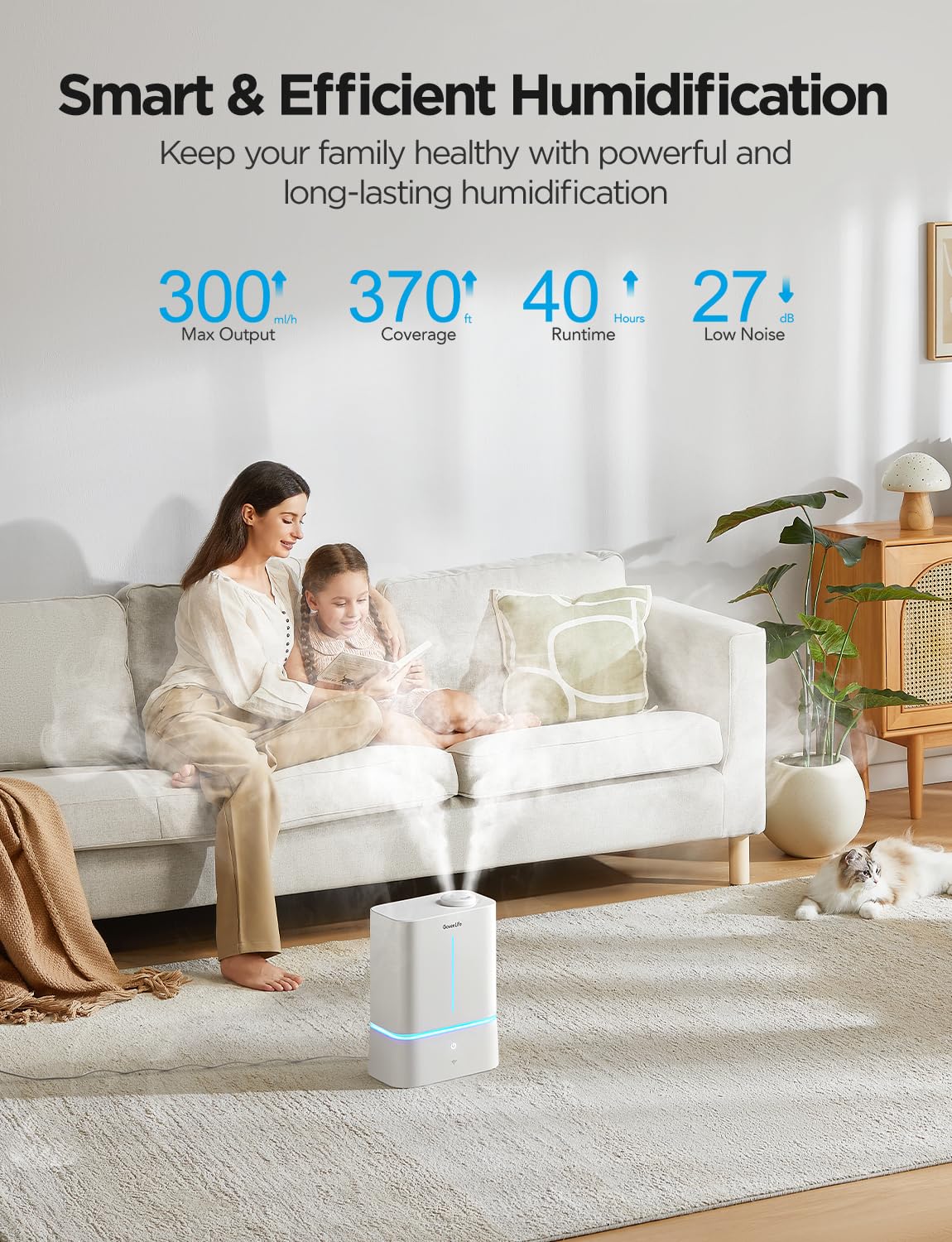 GoveeLife Smart Humidifier for Bedroom Large Room, 4.5L Cool Mist Top-Fill Humidifiers with Scent Diffuser & Night Light, Voice & App Control, Dual 360° Rotation Nozzles, Handle Design, Auto Shut Off