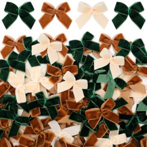 waydress 120 pcs 1 inch tiny mini christmas velvet bows for crafts xmas twist tie bows small ribbon bows christmas diy craft sewing scrapbooking gift wrapping(green,cream,khaki)