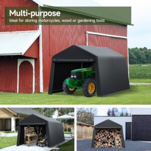 Real Relax Portable Storage Shed 8x14ft, Heavy Duty Outdoor Carport Canopy with Rolled up Zipper Door for Bikes, Motorcycles, Outdoor Tools