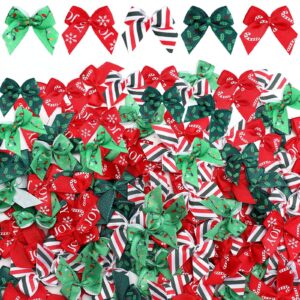 syhood 150 pcs christmas mini bow tiny twist tie bow handmade craft ribbon bow hair small bow holiday bow craft supply for diy sewing party decor (red and green,patterned)