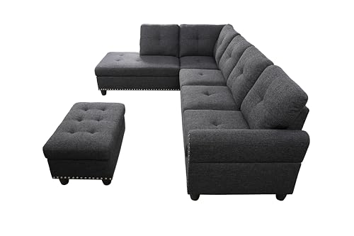 AYOUZ 98" L-Shape Linen Convertible Sectional Sofa Set with Left Facing Chaise & Ottoman, Modern Living Room Furniture-Set w/Storage for Home, Office, Apartment